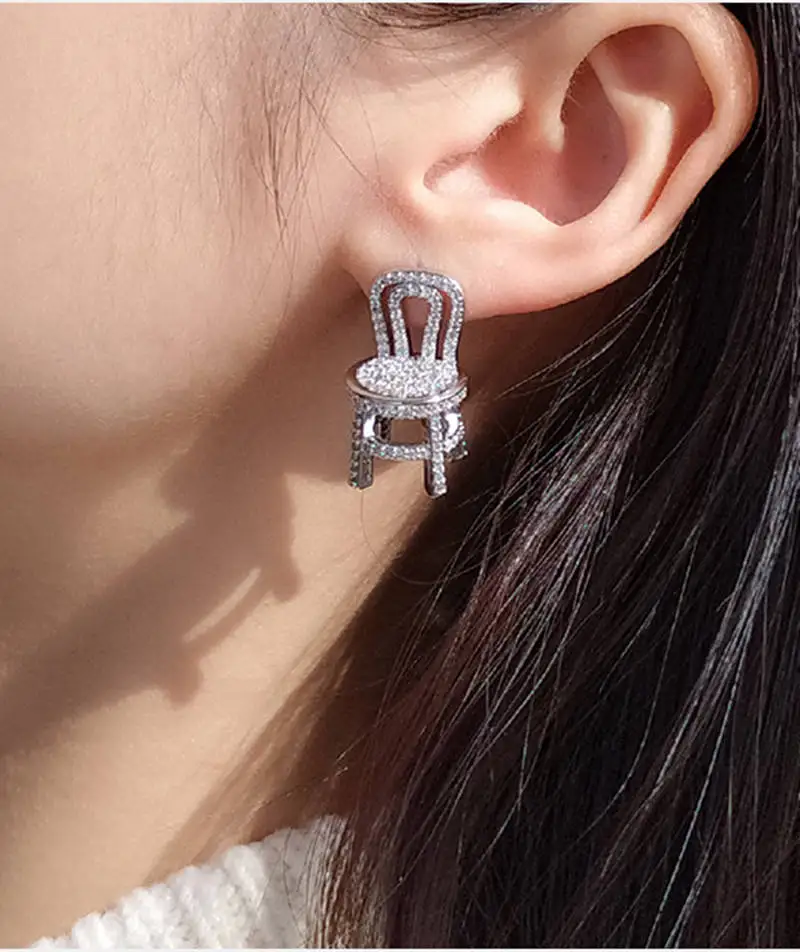 Exaggerated Tk Popular Black Pink Lisa Style Chair Earrings Rhinestone ...