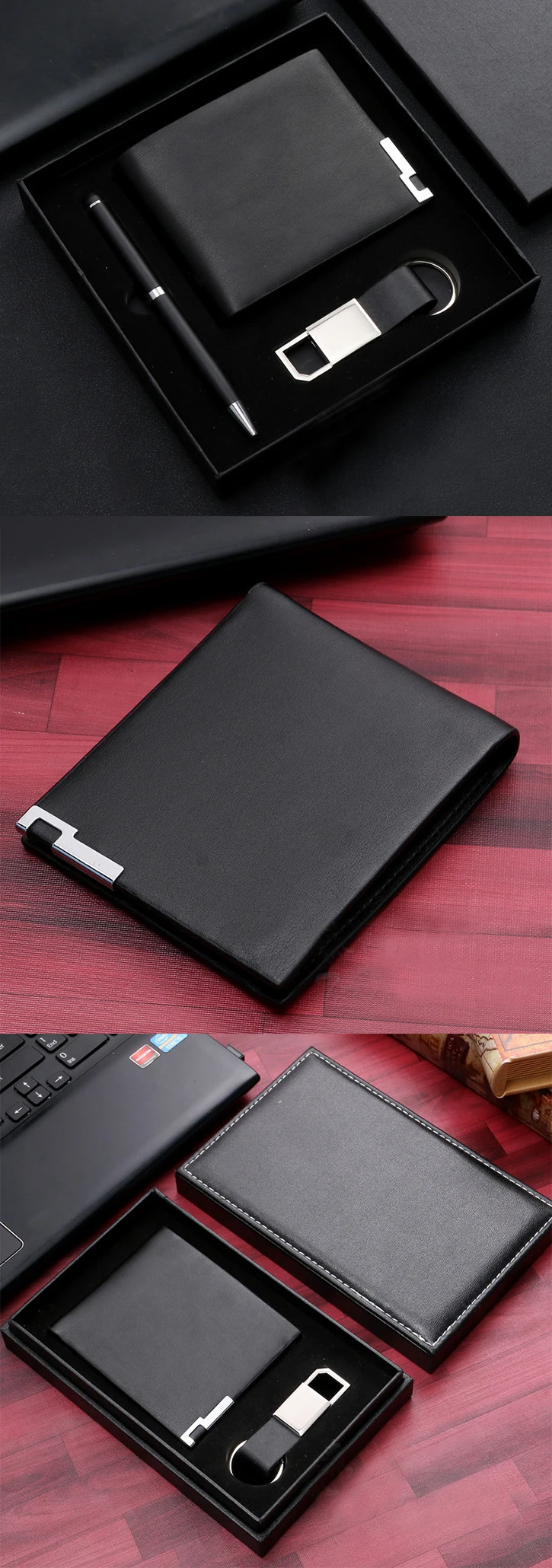 3 In 1 Men's Genuine Leather Wallets Keychain Pen Gift Set Giveaway ...