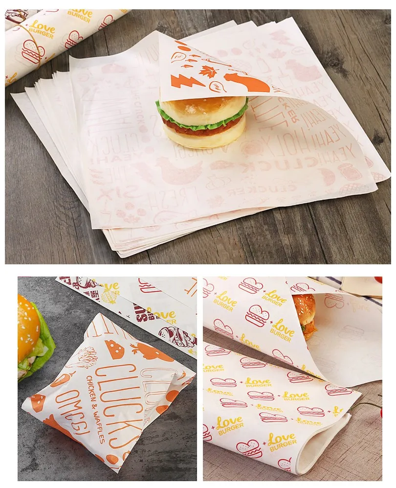 Paraffin Waxed Paper Hamburger Custom Printed Wrapping