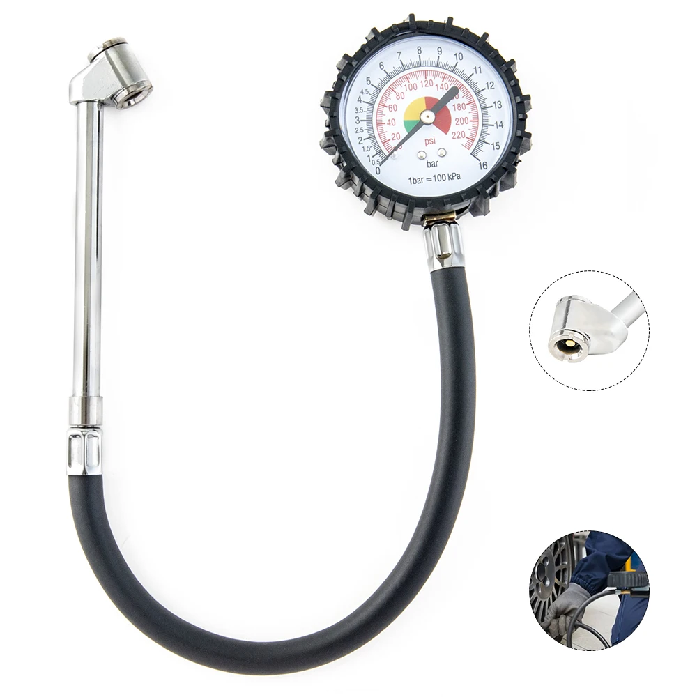 Portable Air Tyre Inflator Gun with Pressure Gauge Chuck Hose Dial Tire ...