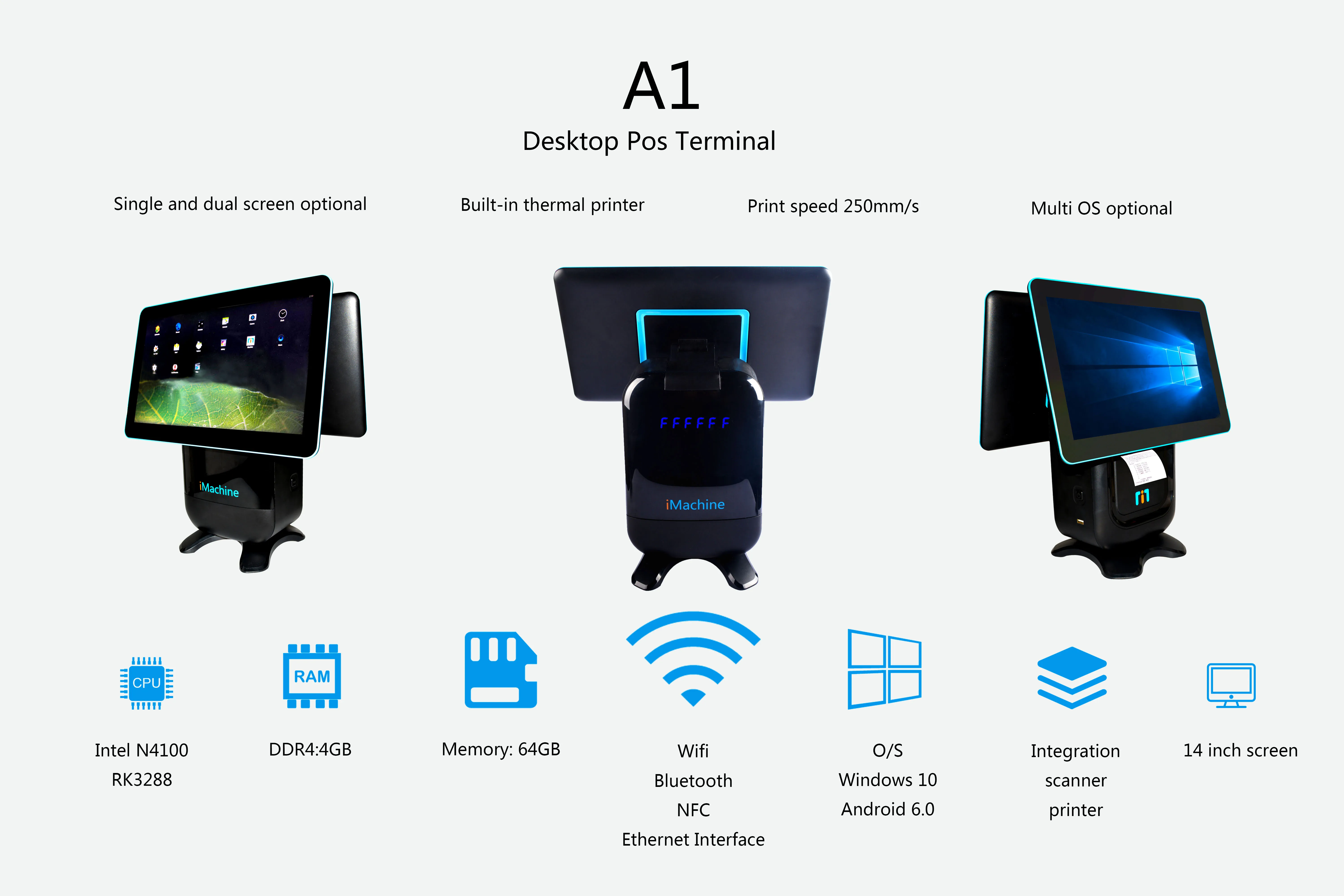 White/black Cash Register All In One Android Tablet Pos Terminal Stand ...