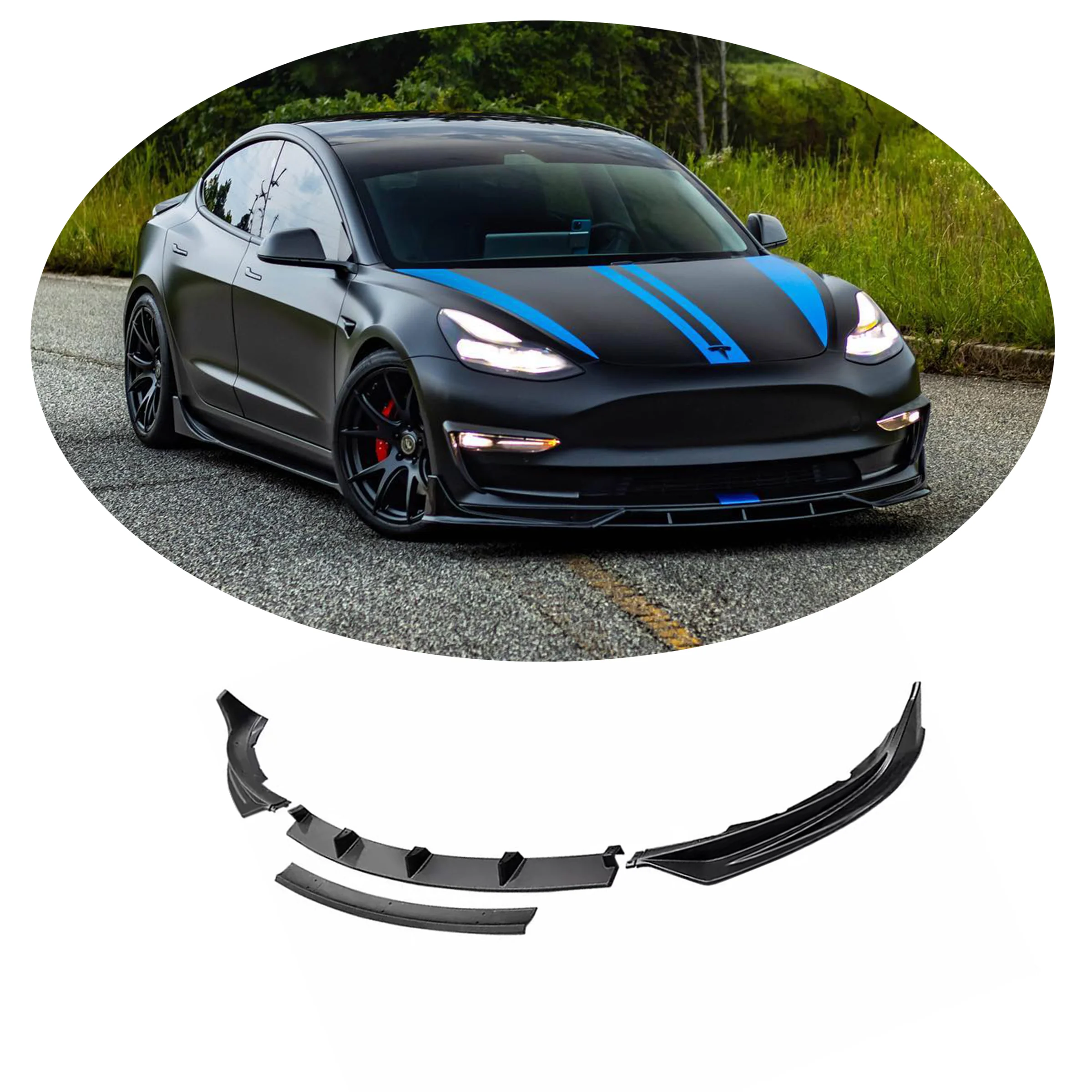 Front Bumper Spoiler Front Bumper Lip For Tesla Model 3 Front Shovel ...
