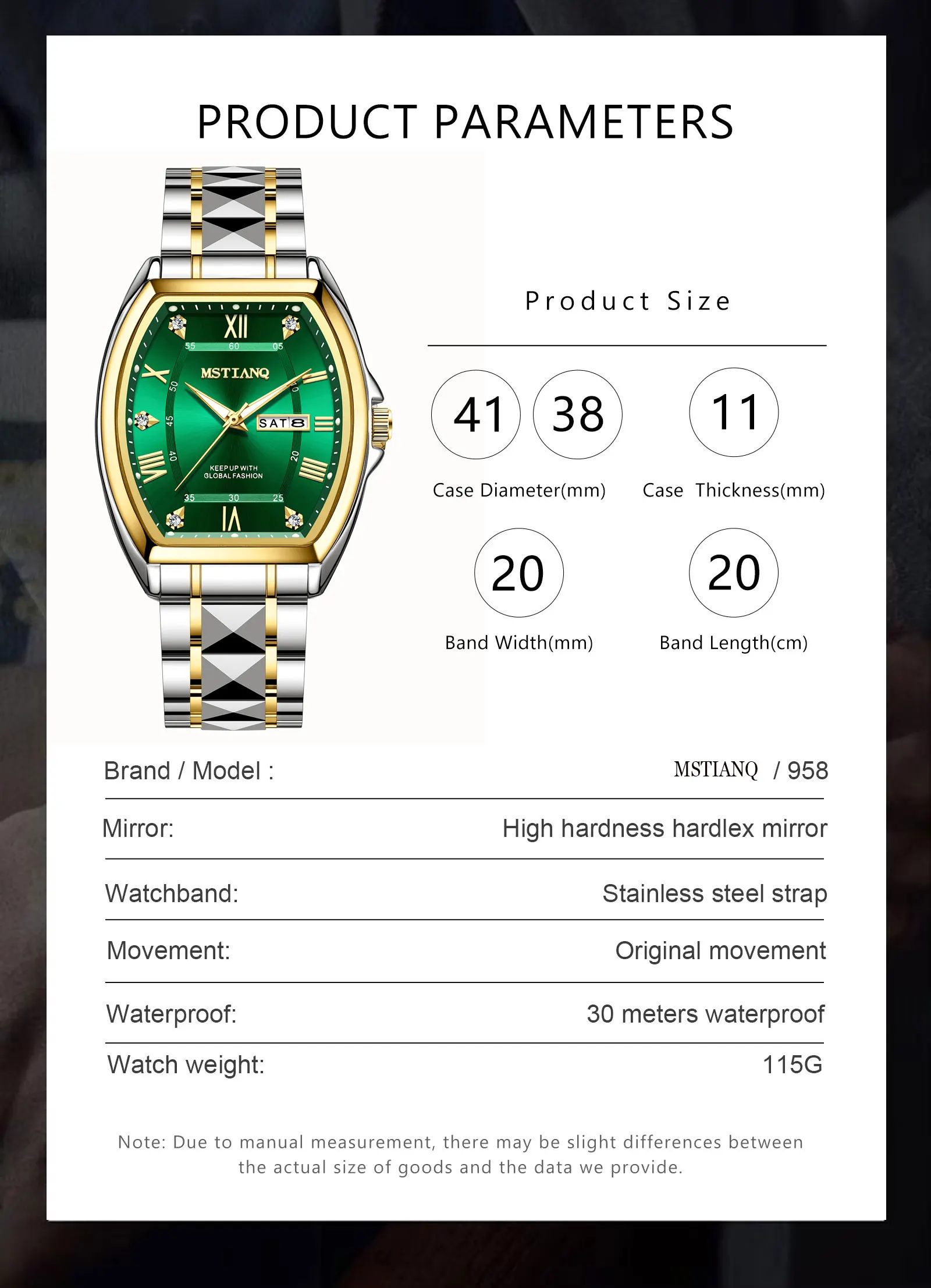 Luxury Men's Watch - Barrel Shape Quartz with Luminous Calendar