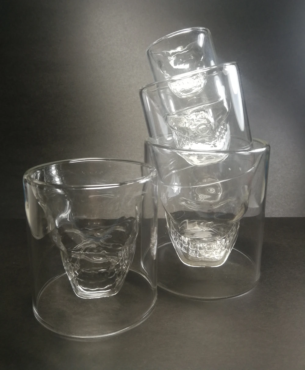 Double wall crystal skull head shape shot glass for Halloween gifts ...