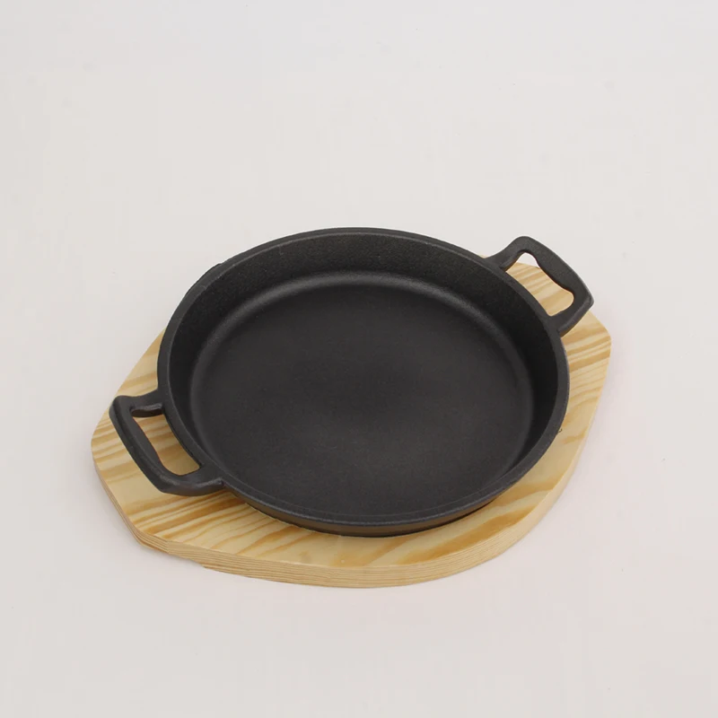 Round Bbq Cast Iron Grill And Steak Sizzling Pan Plate With Double ...