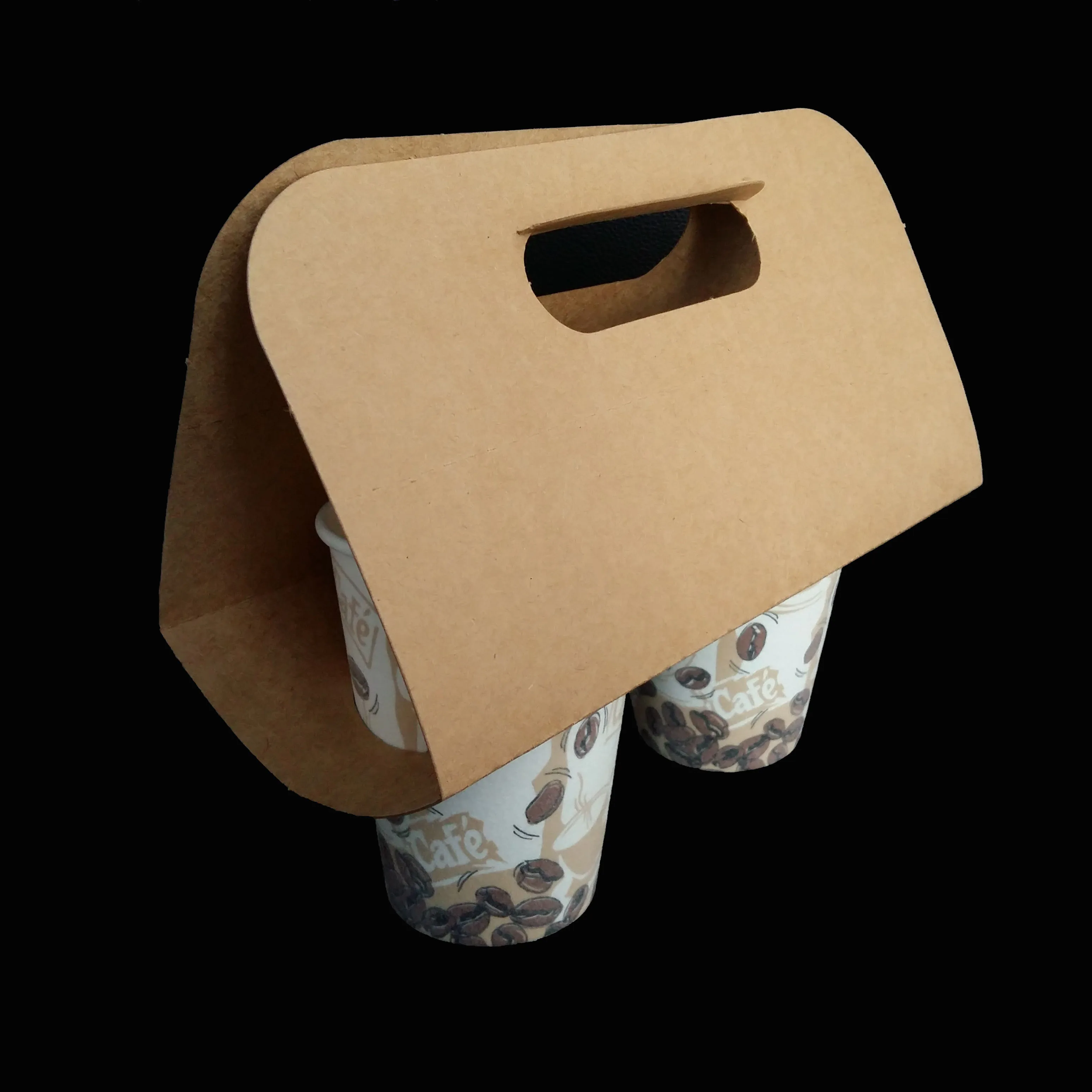 Double 2 Cups Flat Packaging Coffee to Go Cup Holder Paper Bag