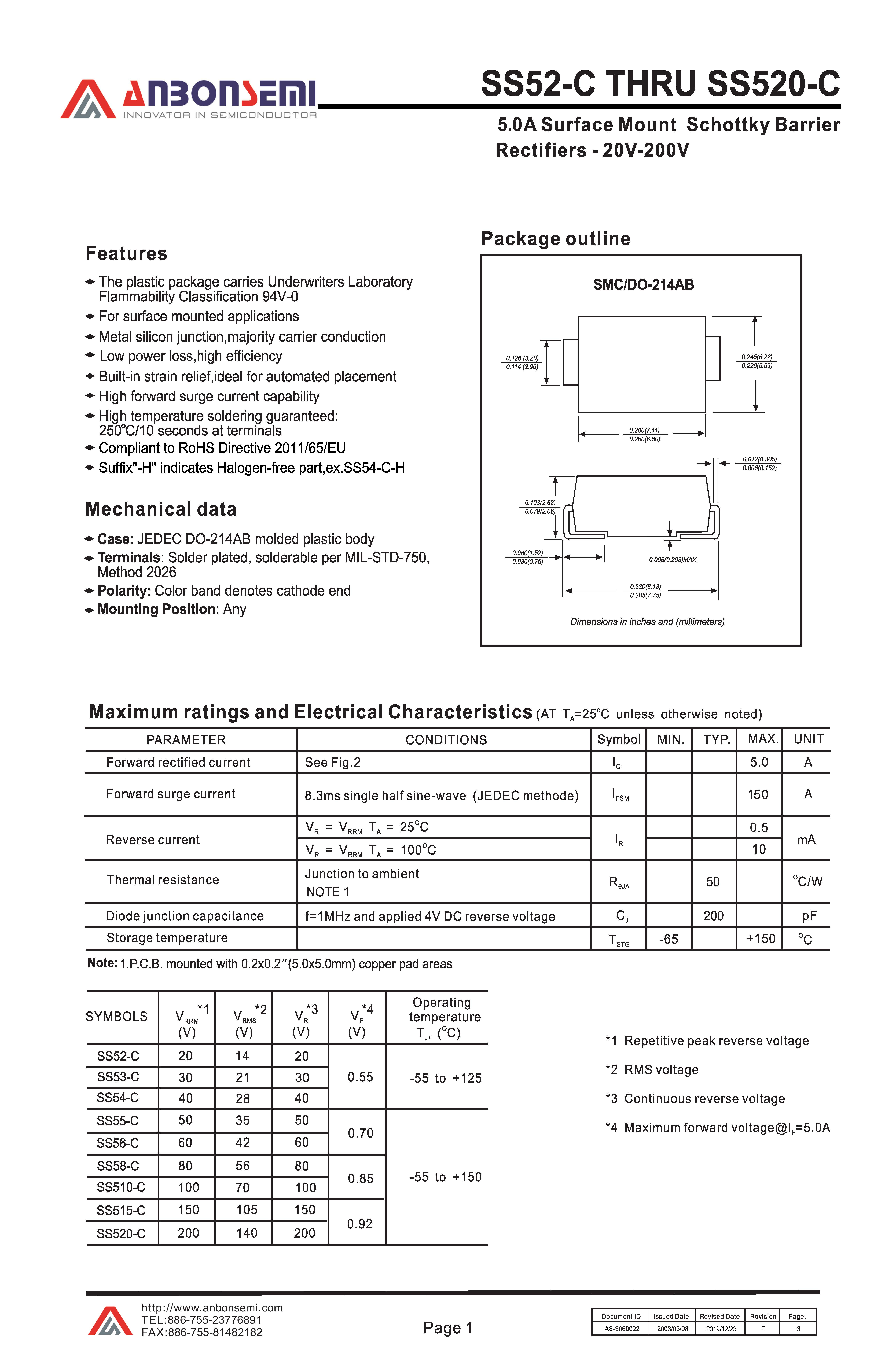 Anbon Ss56 5a 60v Smc Do-214ab Schottky Barrier Rectifier Diode - Buy 60v Schottky Sr560,Smd ...