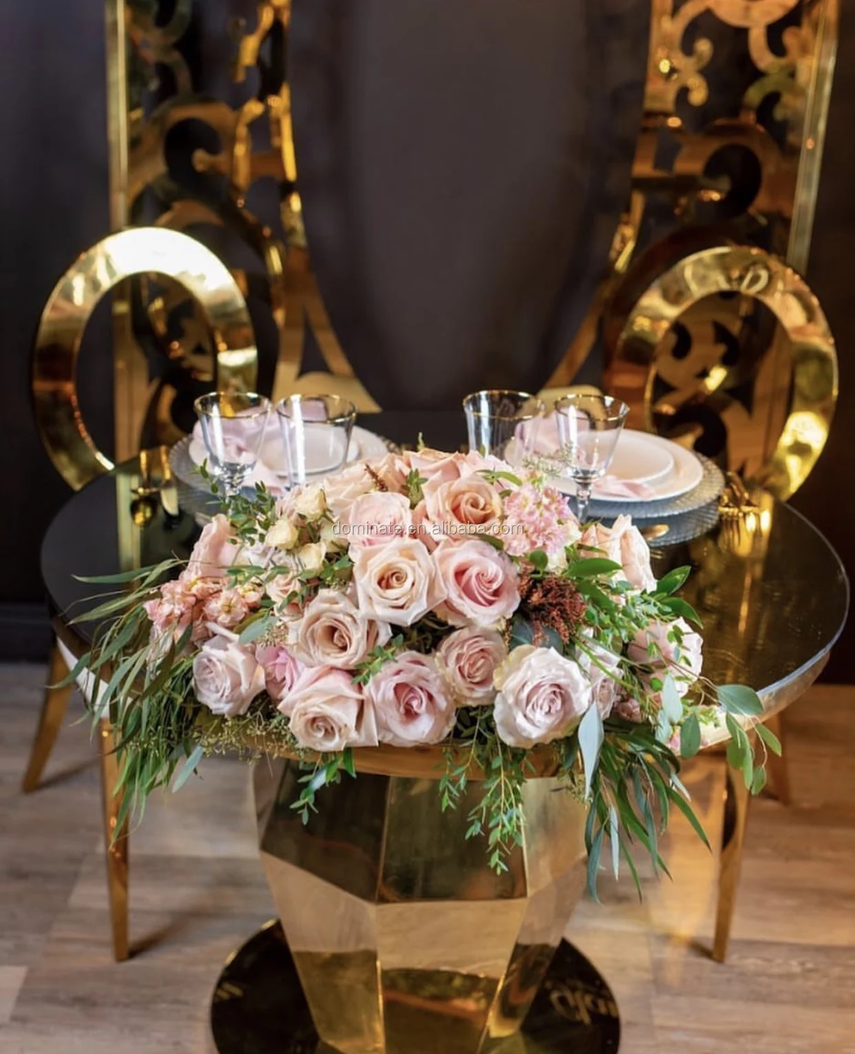 Modern Commercial Wedding Gold Stainless Steel Base Glass Event Tables ...