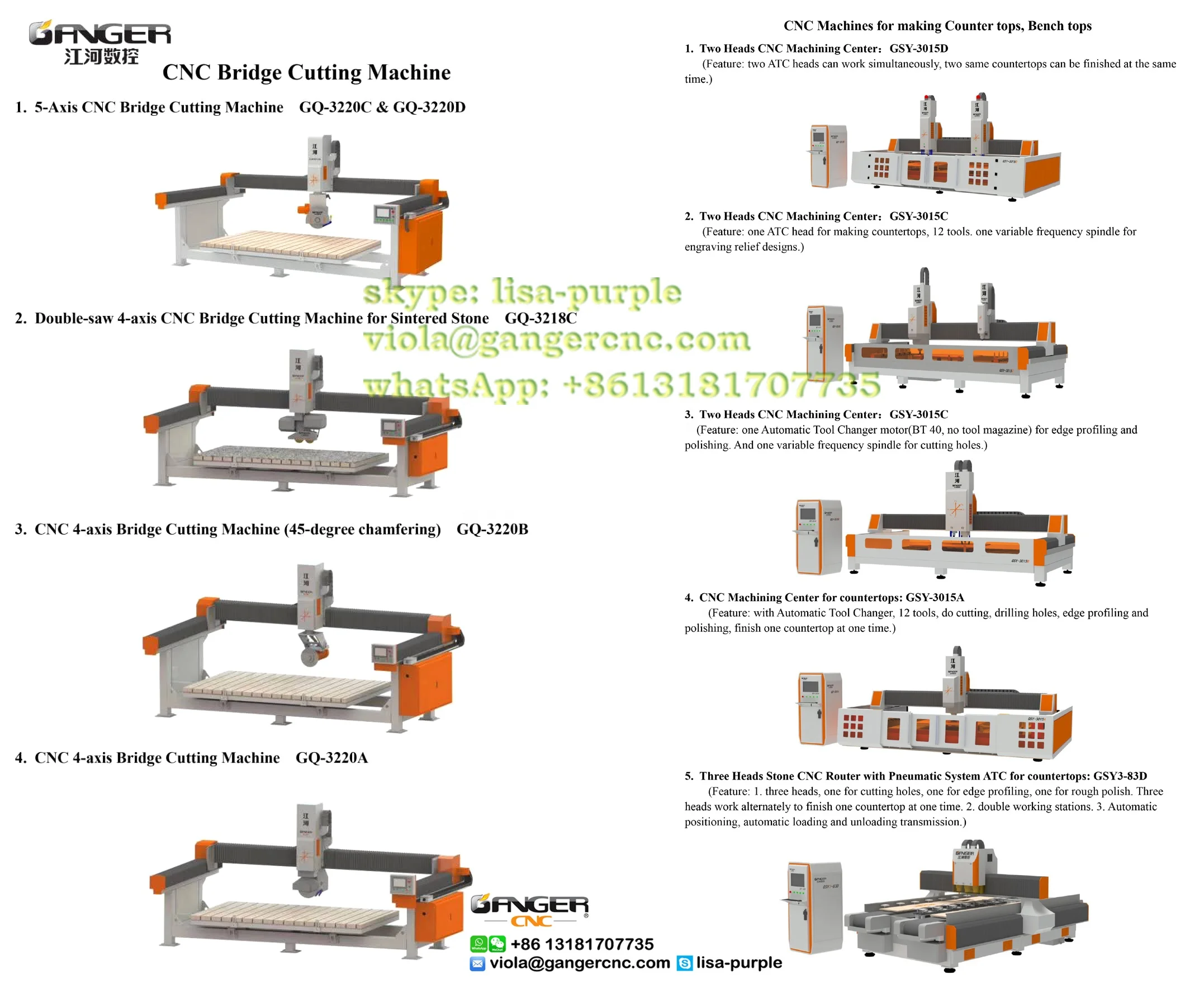 Cnc Bridge Saw 5 Axis Granite Cutter With Suction Cups Gq-3220c ...