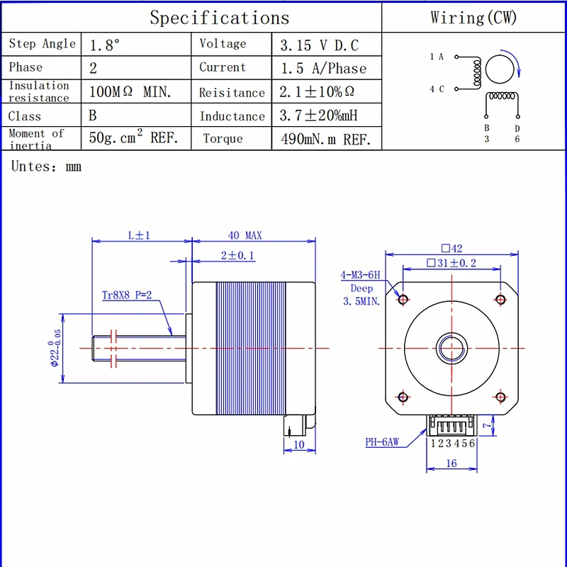 XH NEMA 17 Hybrid Linear Stepper Motor 2-Phase 5V DC with Long Lead ...