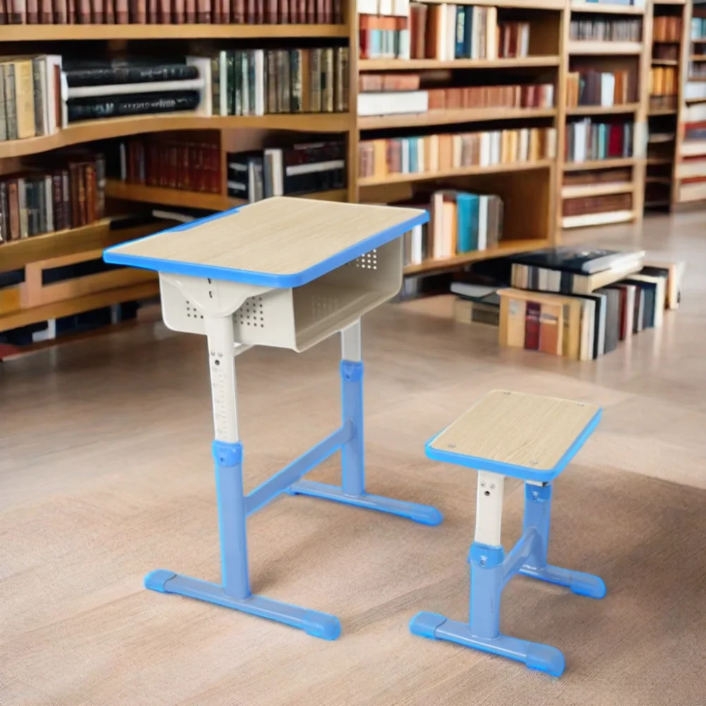 Durable Metal Frame Student Desk and Stool Set - With Book Slot & MDF ...