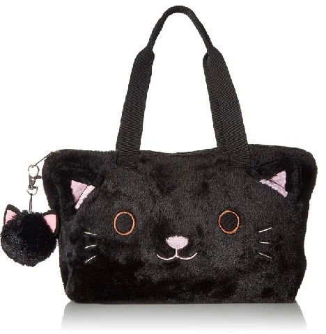 Cute Cat Purse For Girls Black Detachable Cat Pom Tote Bag Kids Bag ...