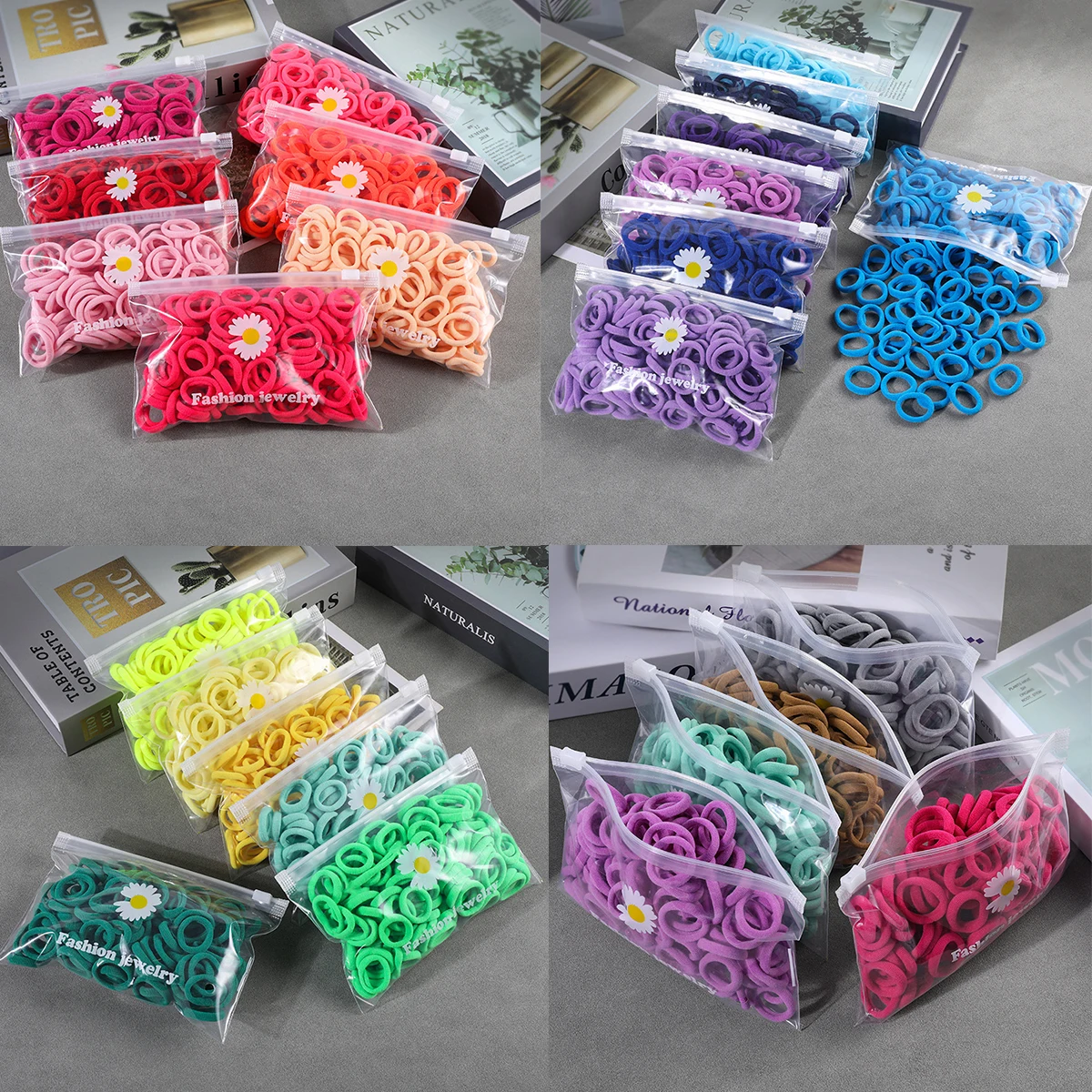 50pcs/set Nylon High Stretch Rubber Band Hair Ties Candy Color Hair ...