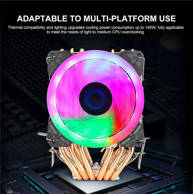 High Quality CPU Cooler 6 Heat-pipes Dual-tower Cooling 9cm RGB Fan LED ...