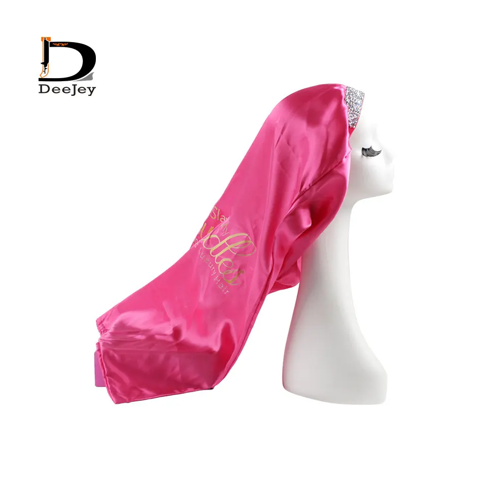 Customize Long Satin Hair Bonnet With Rhinestone Bling Bonnet Wholesale ...