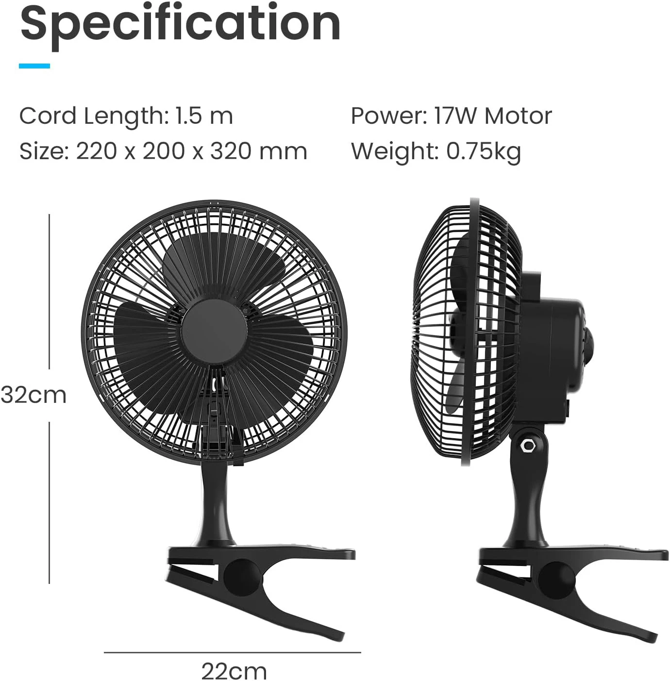 6" Inch Portable Oscillating Table Fan with Kids Safety Mesh Grill Clip ...
