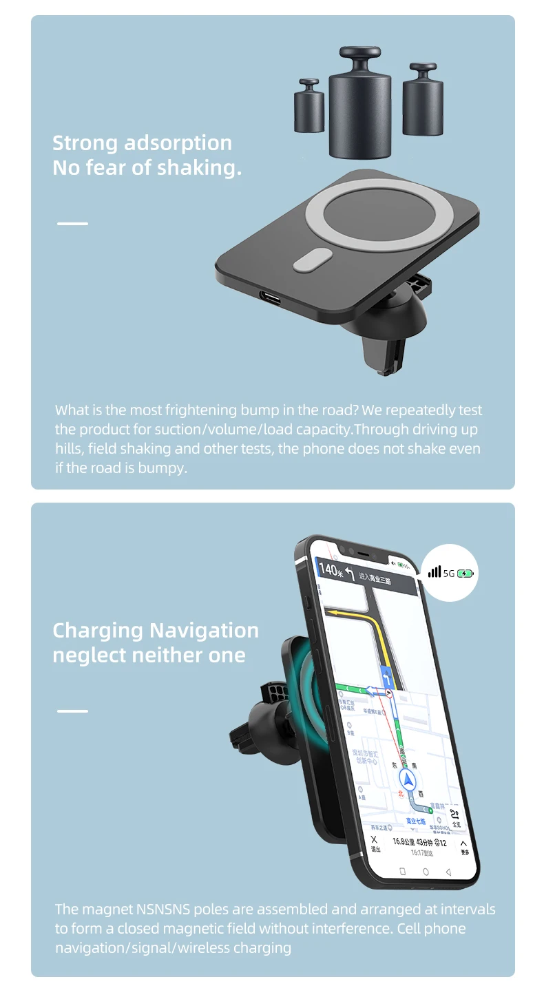 High Quality Fast Wireless Charging Air Vent Mount Suction Quick Charge