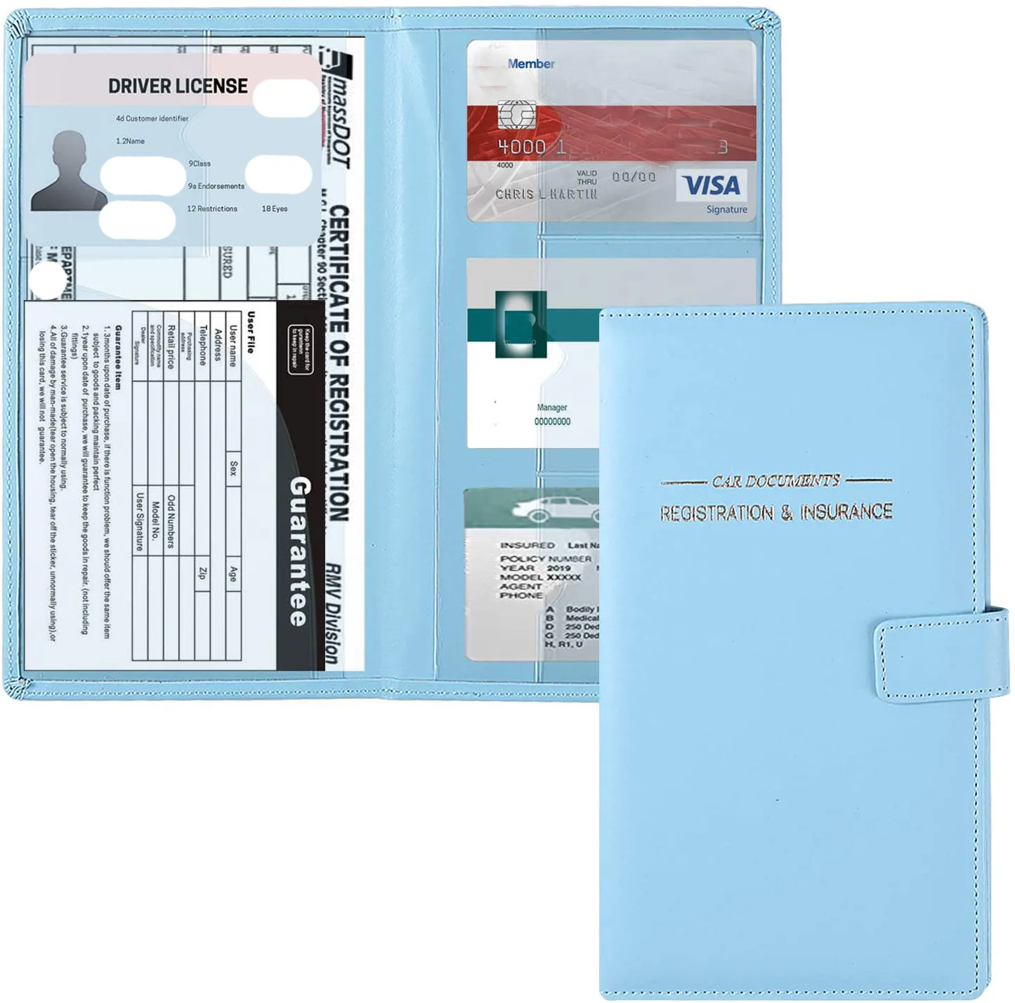 Car Registration & Insurance Document Holder - Durable Leather
