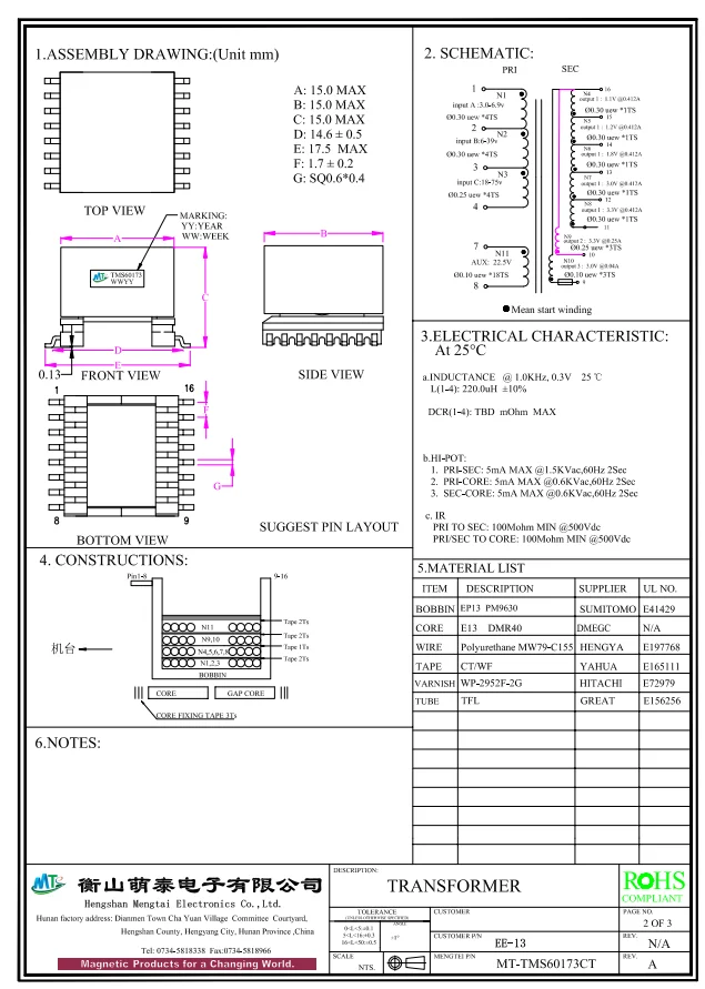 EP7 EP10 EP13 SMD Transformers - Efficient Power Solutions