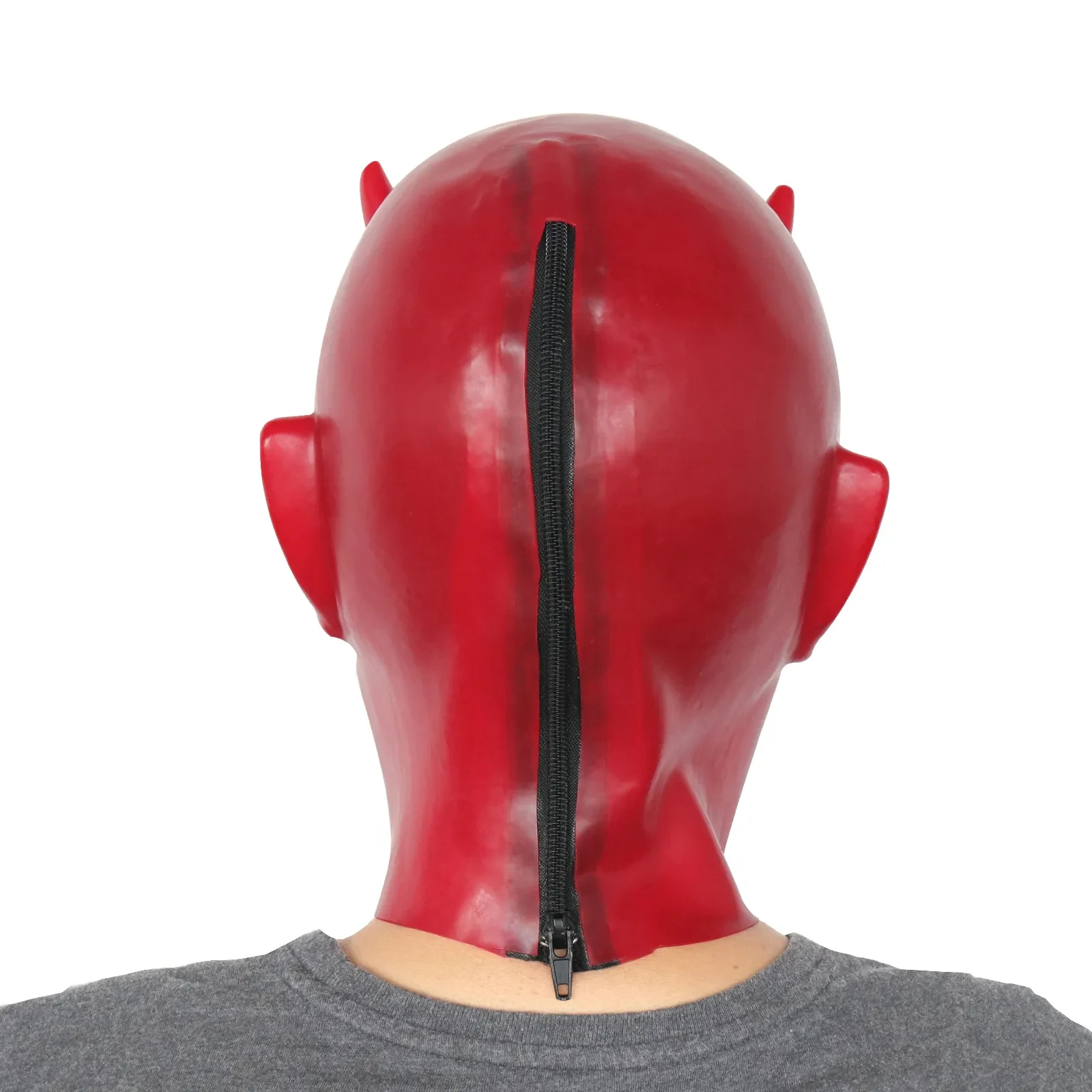 Sexy Latex Catsuits Fetish Bondage Red Demon Masks Audit Women And Men Red Devil Latex Headsets