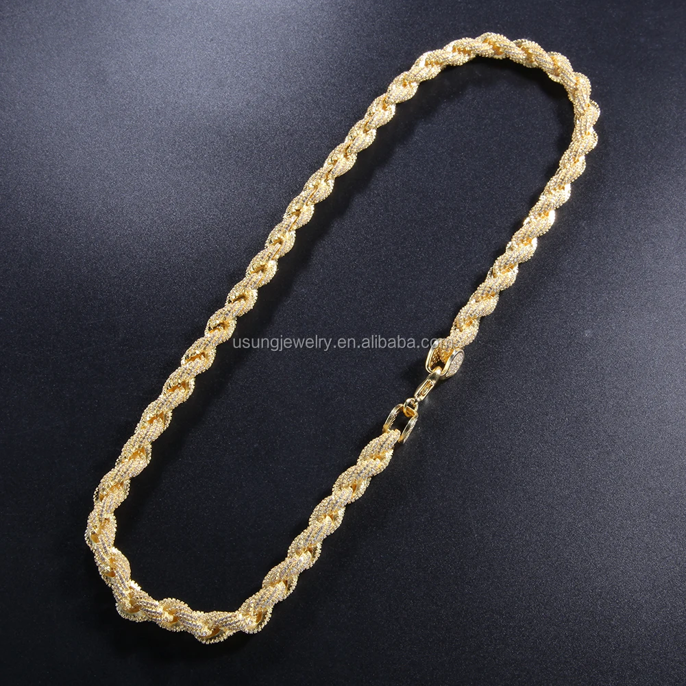 Gold Plated Iced Out Stainless Steel Rope Chains - Buy Stainless Steel ...