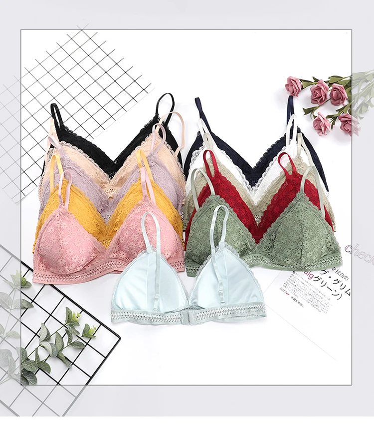 Wholesale Lace Wire Free Lingerie Triangle Cups Nylon Bra With ...