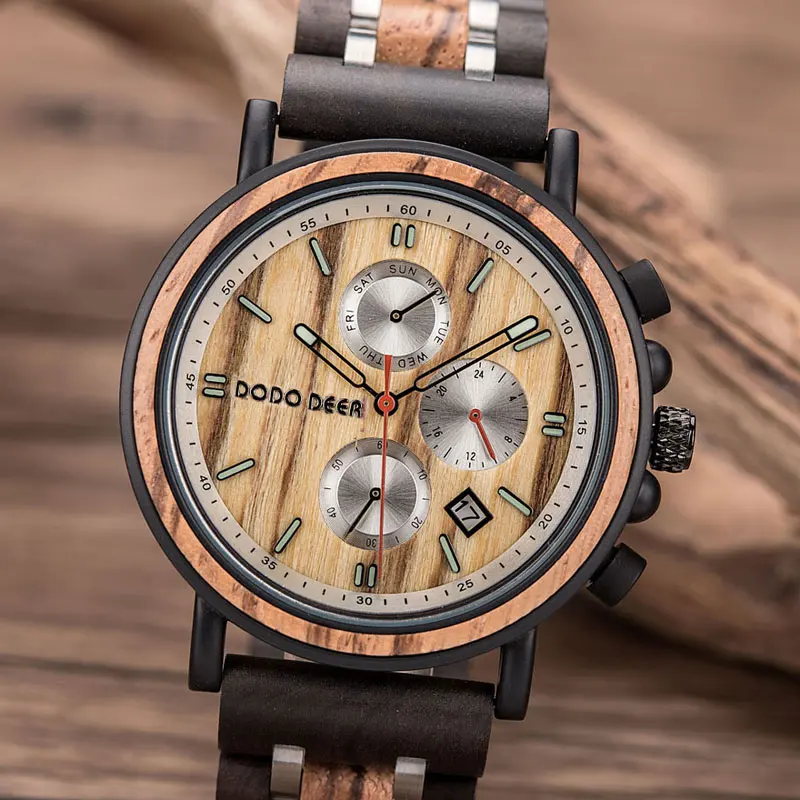 Dodo Deer Multi-function Men's Wood Watches Oem Chronograph Brand Your ...