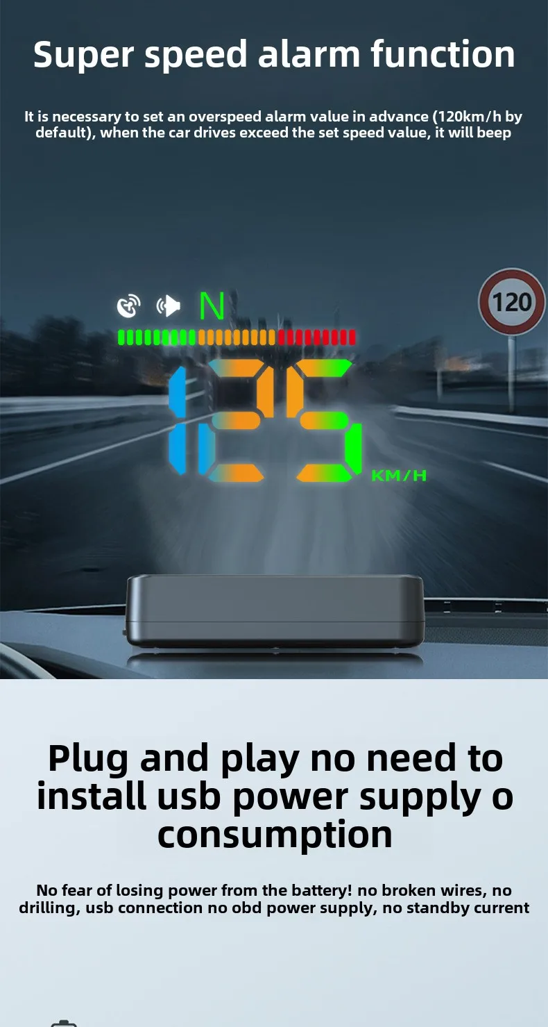 Universal H4 HD Speed Display Car Windshield HUD GPS Compass LCD ...