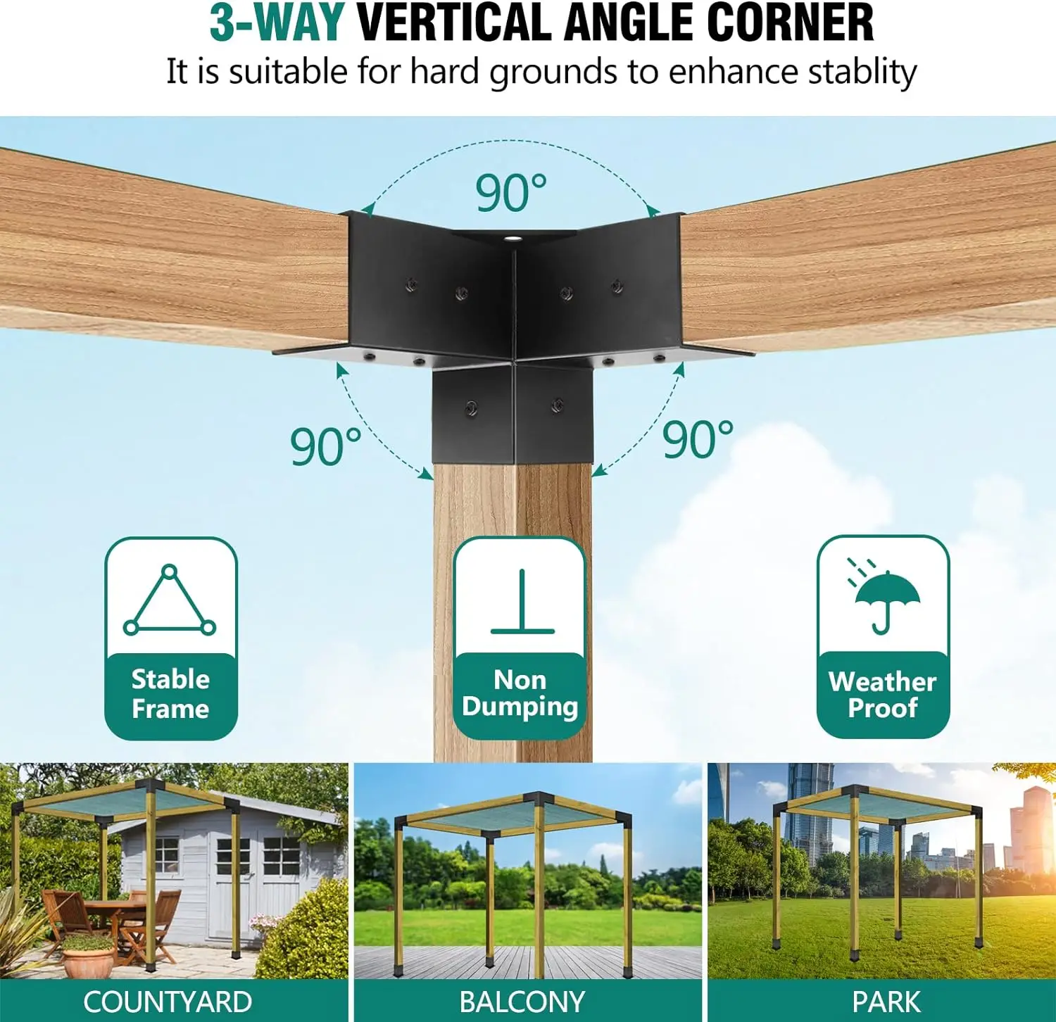 4 Pack Metal Pergola Bracket Kit for 4x4'' Wood Beams - Right Angle ...