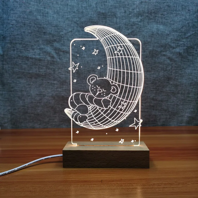 Custom Various Wooden Base Usb Led Night Light 3d Illusion Acrylic Lamp ...