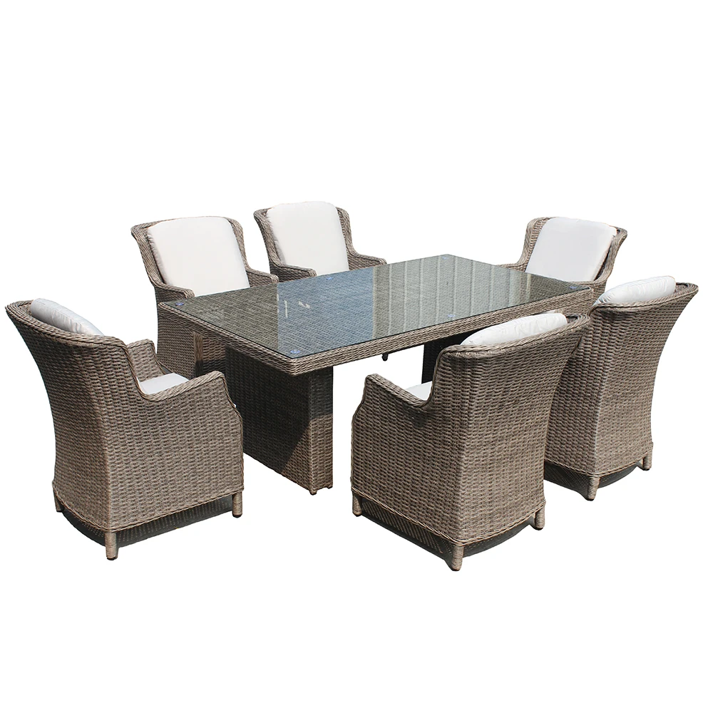Outdoor Rattan Garden Furniture Rectangular Table 7pcs Dining Set - Buy ...