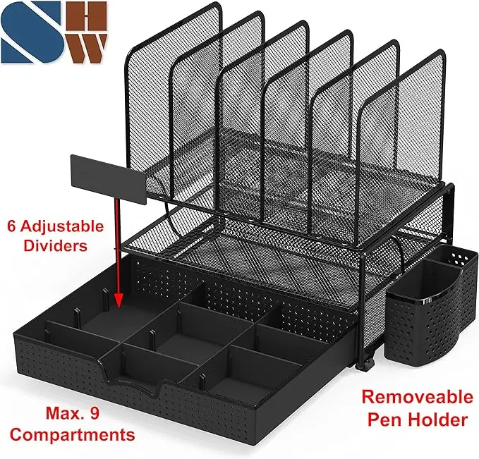 Grid Office Desk Storage Rack With Sliding Drawers,Dual Trays,And 5 ...