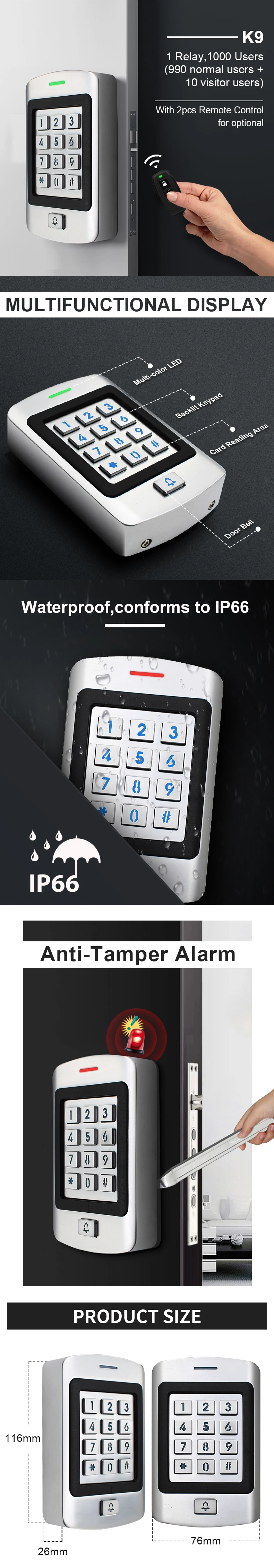 Standalone Full Metal Door Access Control Keypad Reader With Door Bell ...