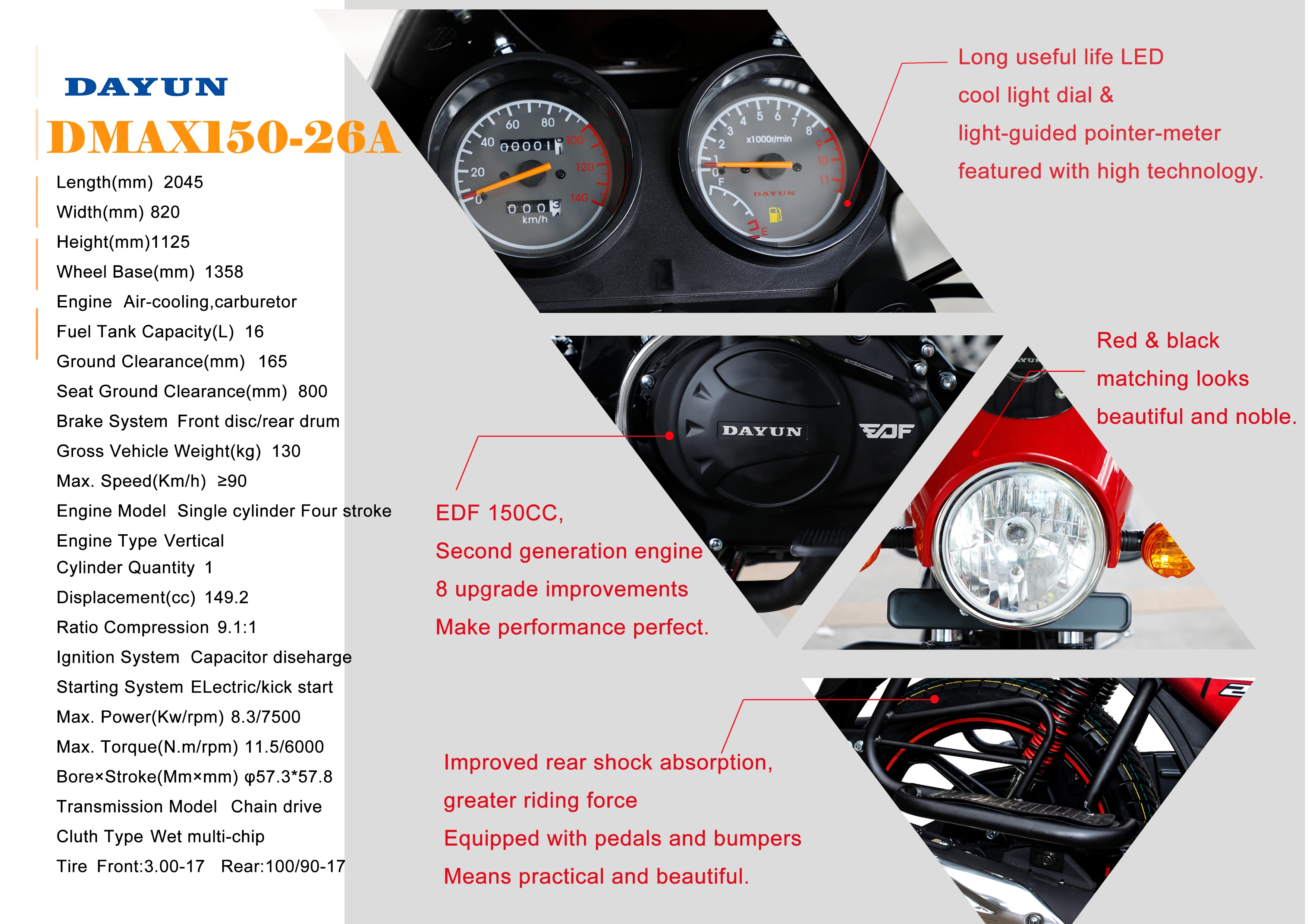 DAYUN DY150-26A 150CC Single Cylinder Boxer Motorcycle for Street