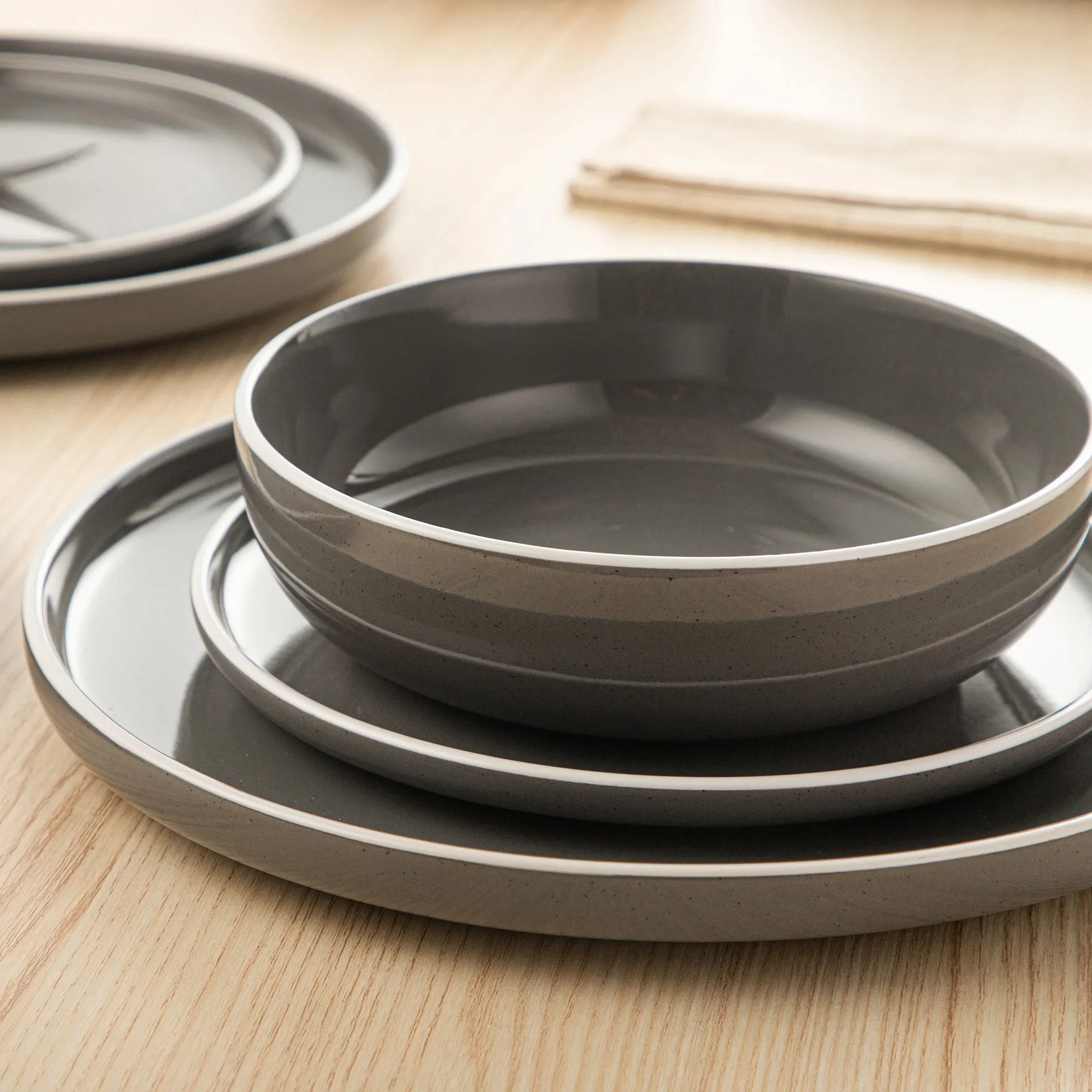 Dinner Set Red Blue Black Solid Two Stone Color Glazed Stoneware ...