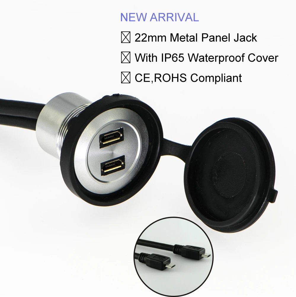 22mm 2 Layer MICRO USB Panel Mount Socket with 60CM Cable