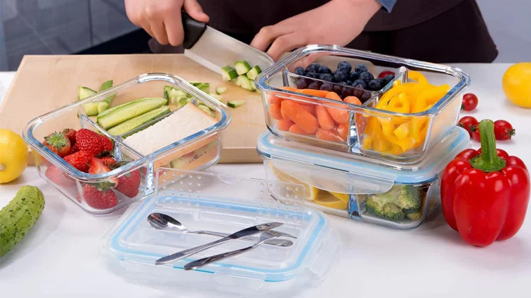 Glass Lunch Box 3 Compartment/lunch Box With Cutlery/glass Meal Prep ...