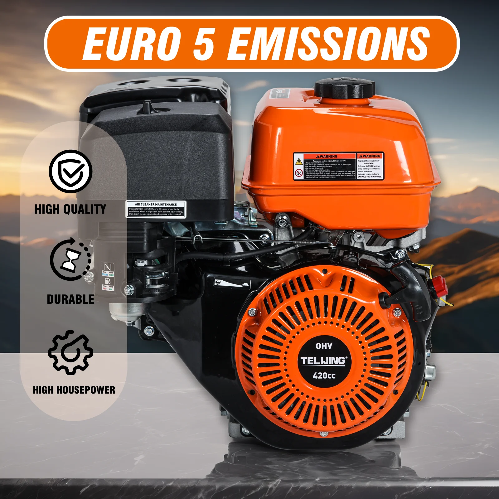 OHV Single Cylinder 14HP Gasoline Engine 420cc 4 Stroke, Air-Cooled for ...