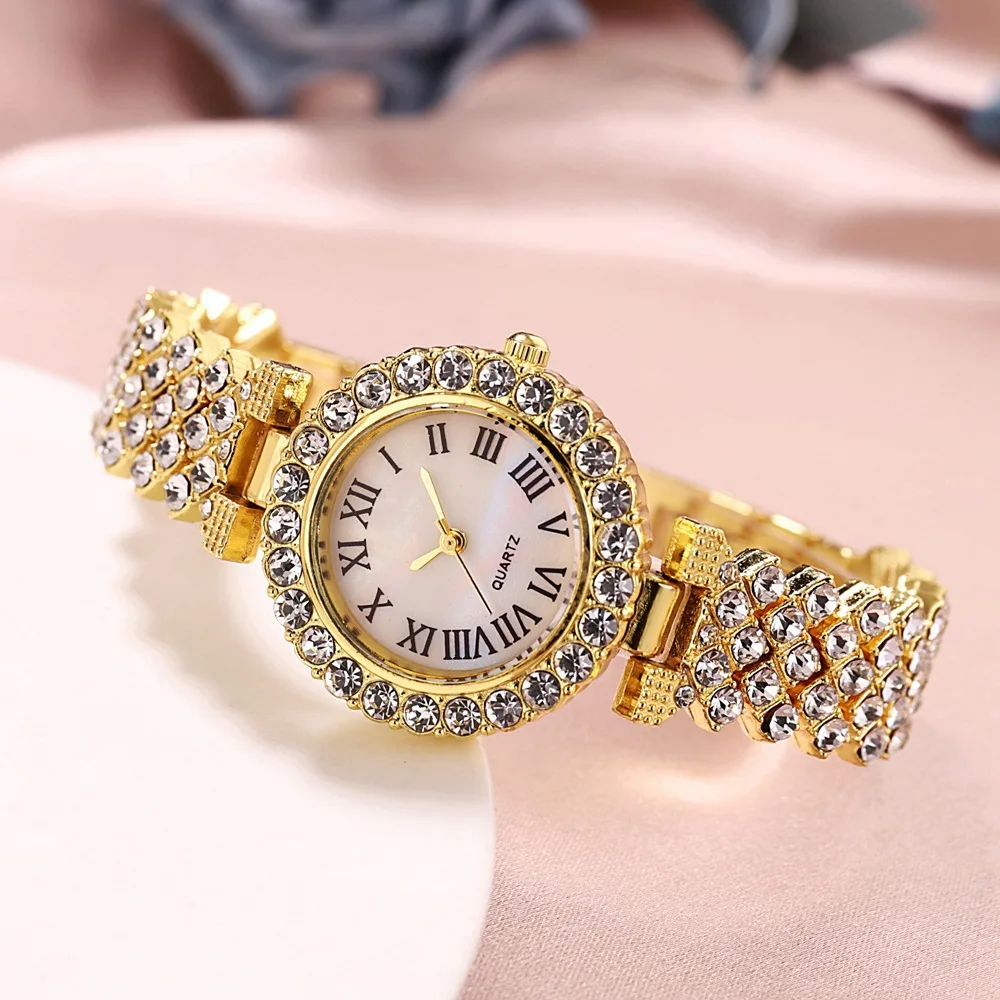 2pcs Set Luxury Rose Gold Watch Ladies Quartz Diamond Wrist Watch ...