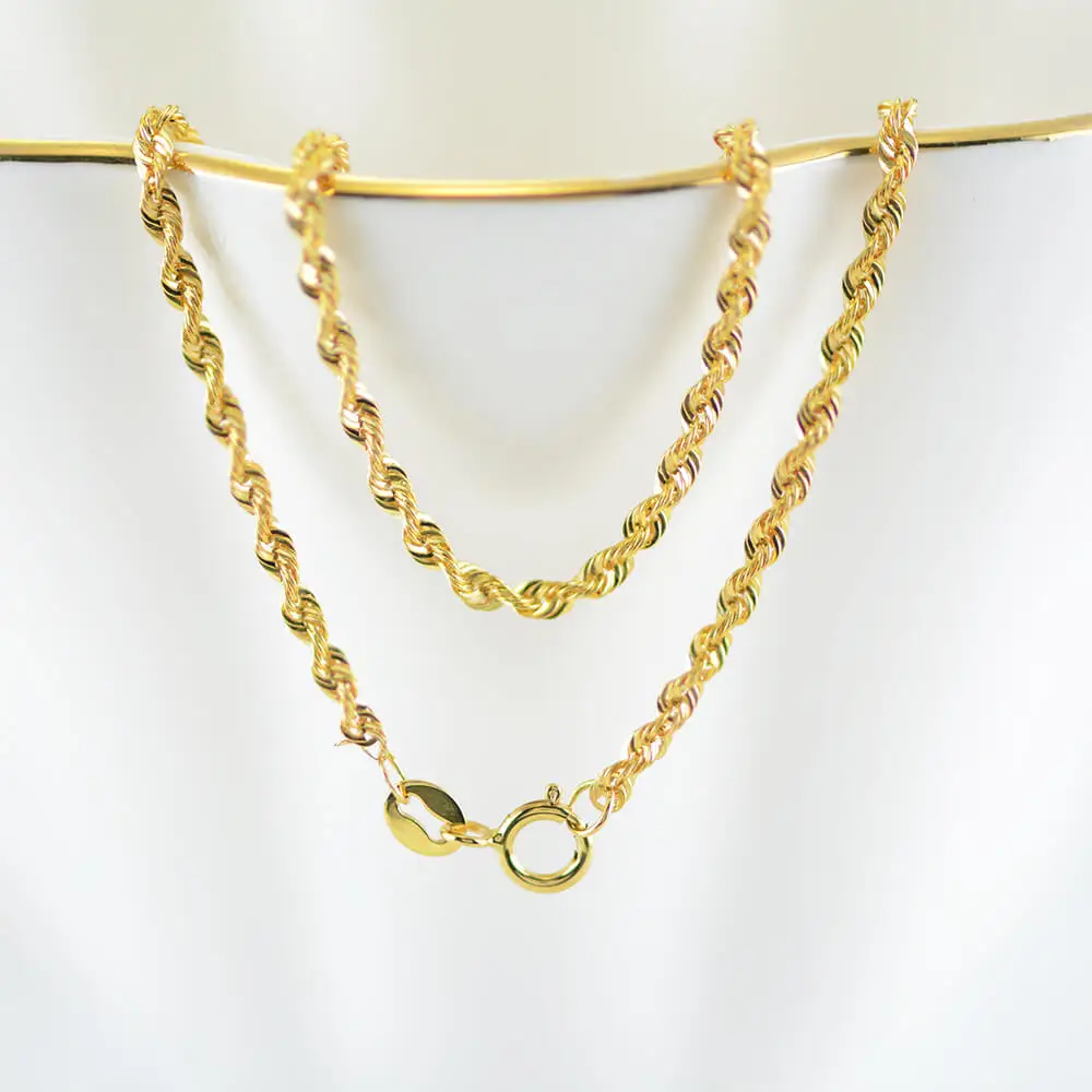 9k Real Gold Plated Rope Chain 2mm Men Chain Necklace Women Chains 16 ...