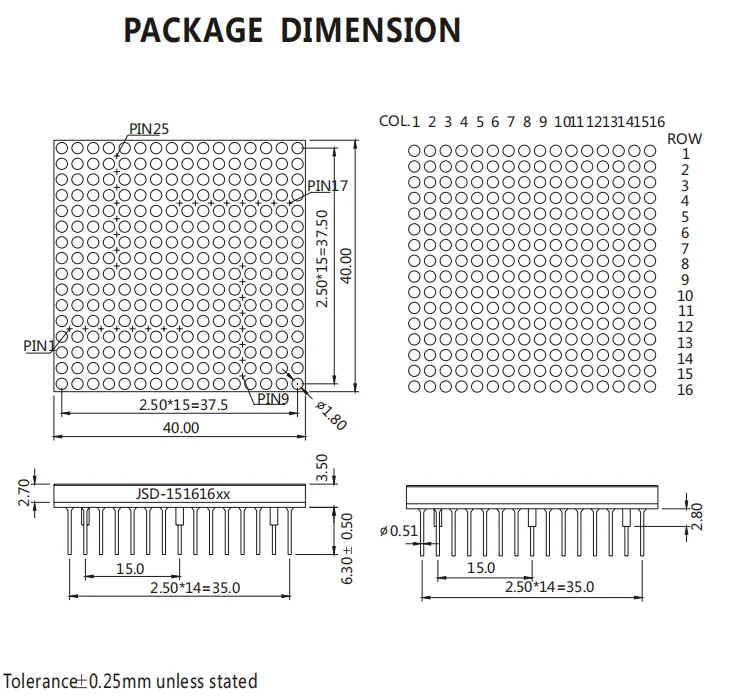 LED Dot Matrix Display 16x16 - 40x40mm Round Dot Display