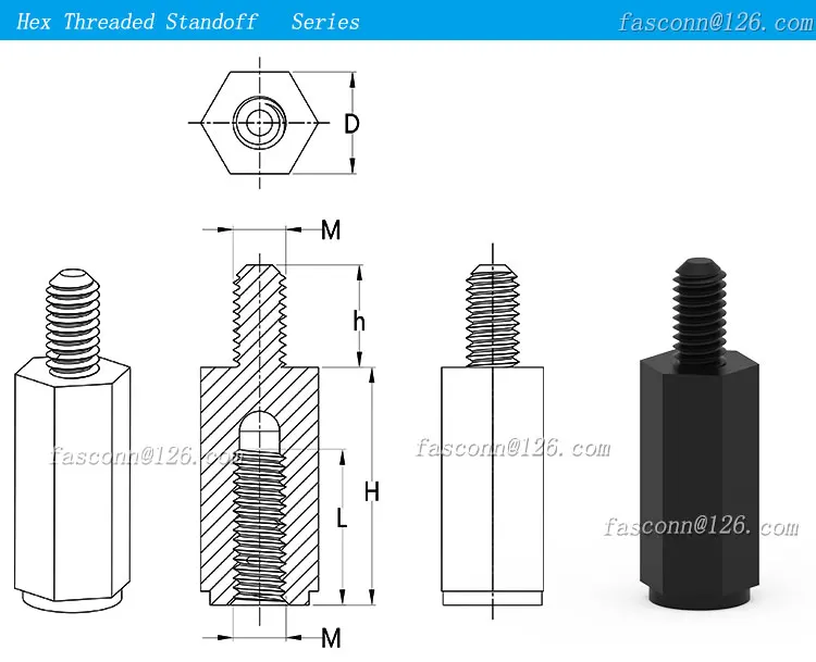 Male/Female Metric Threaded Hex Standoff, Nylon Pillars, PCB Tapped Hex ...