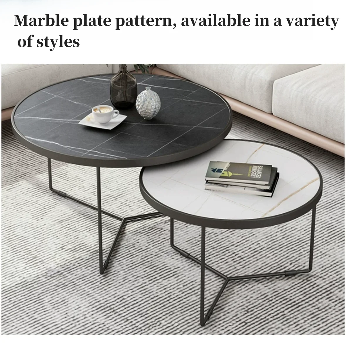 Nordic Round Marble Texture End Metal Frame Side Table For Living ...