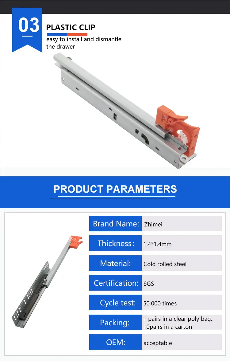Runner Rail Soft Closing Cabinet Drawer 2 Fold Conceal Undermount ...