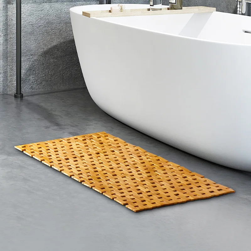 Bamboo Shower Bath Mat Natural Foldable Custom Non Slip Bath Mats ...