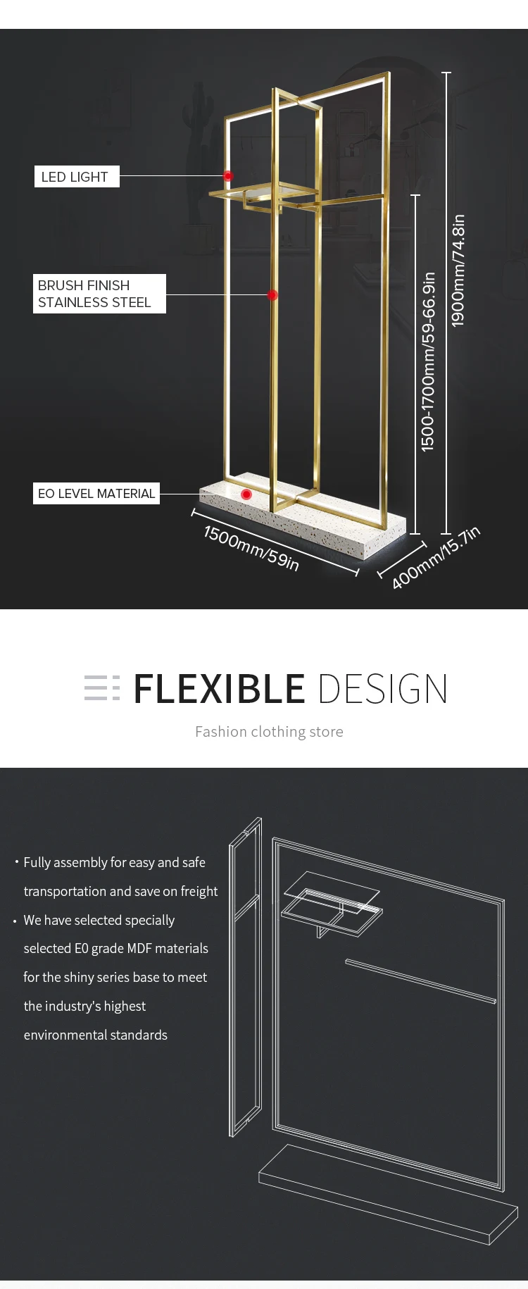 Fashion Design Led Light Front Facing Side Facing Clothing Display ...