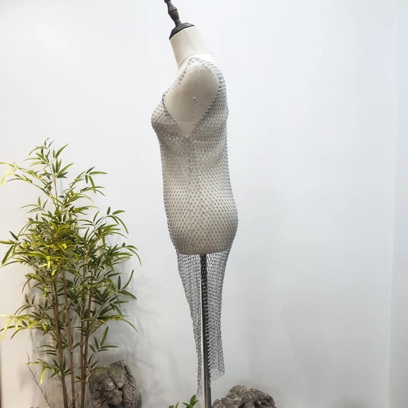 2024 Summer Beachwear Women Elastic Crystal Mesh Cover Up Rhinestone ...