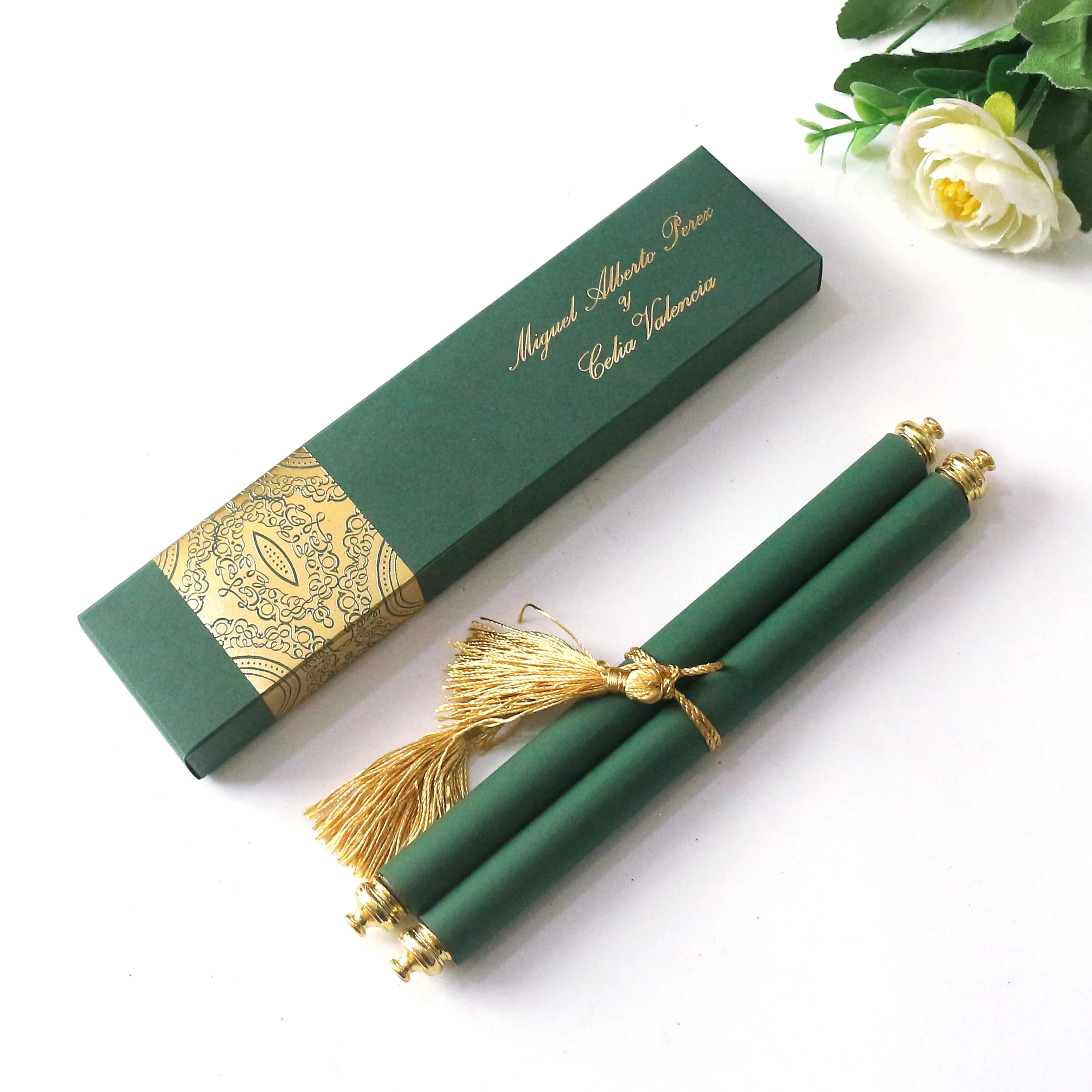 Creative Design Dark Green Scroll Paper Scroll Wedding Invitations ...