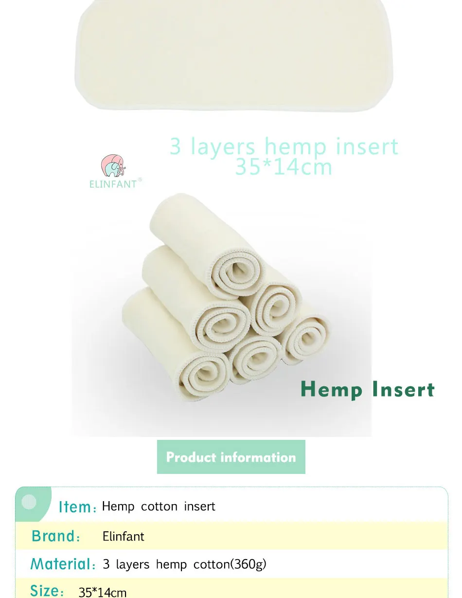 Elinfant 3 Layers Hemp Diaper Insert Reusable Supre Soft Baby Nappy ...