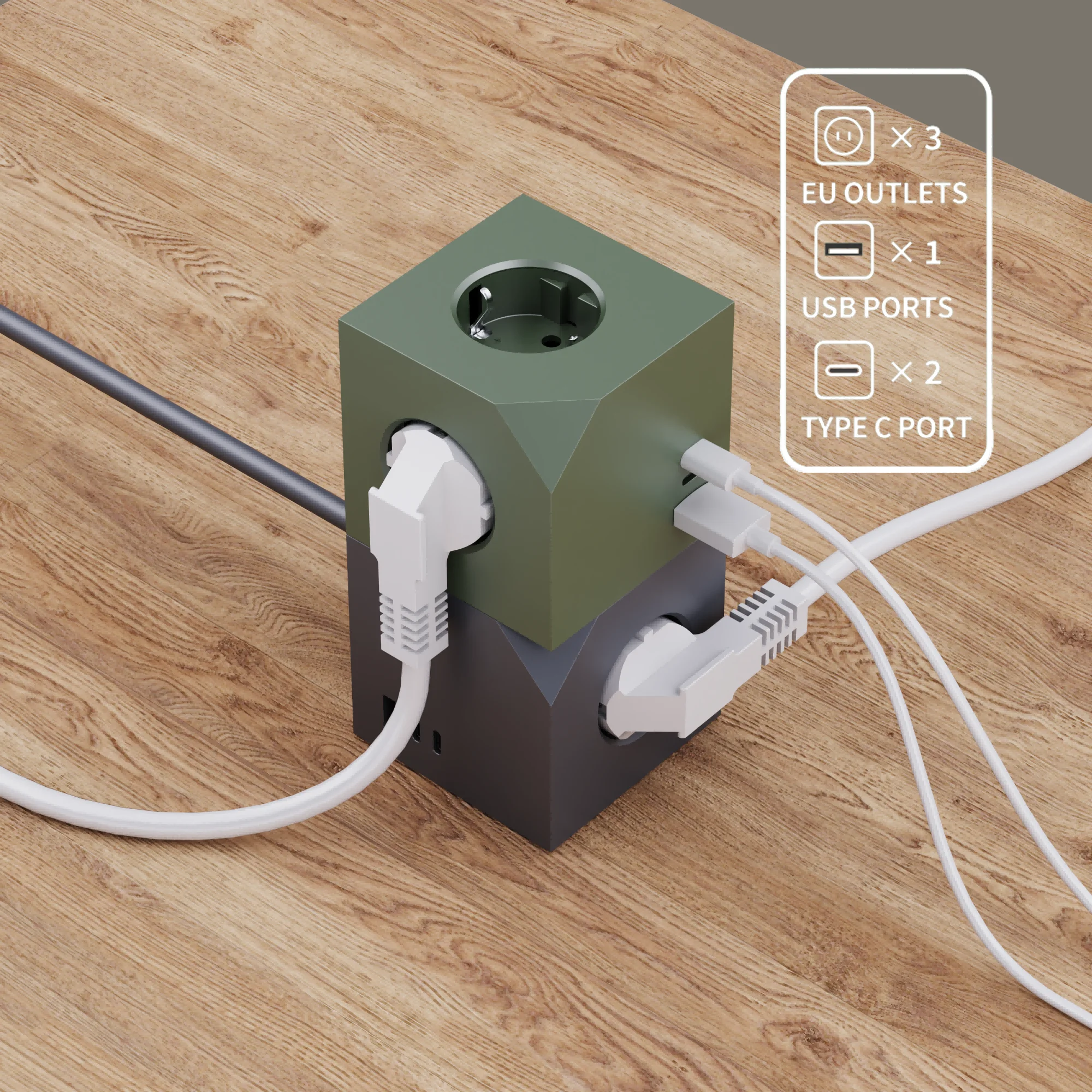 PD20W Fast Charging Power Socket Cube Adapter with USB A and C